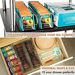 MaxGear Tea Bag Organizer Tea Bag Storage Tea Bag Holder Tea Box Clear Storage Bins for Sugar Packet, Coffee, Condiment, Spice Pouches in Kitchen, Cabinet, Countertop, Pantry, 10.4 x 3.5 x 3 inch