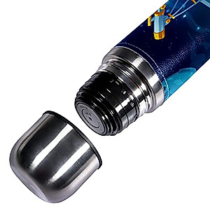 sdfsdfsd 17 oz Vacuum Insulated Stainless Steel Water Bottle Sports Coffee Travel Mug Flask Genuine Leather Wrapped BPA Free, Space Exploration Illustration