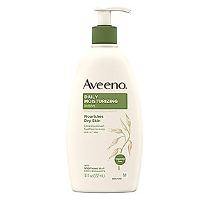 Aveeno Daily Moisturizing Body Lotion with Soothing Oat and Rich Emollients to Nourish Dry Skin, Gentle & Fragrance-Free Lotion is Non-Greasy & Non-Comedogenic, 18 fl. oz