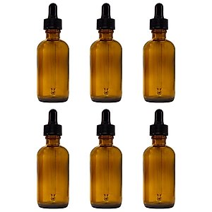 GreenHealth 2 fl oz Amber Glass Bottle with Glass Dropper (6 Pack)