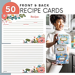 Jot & Mark Recipe Card Gift Box, 25 4x6 inch Cards, 14 Dividers, Decorative Tin Box