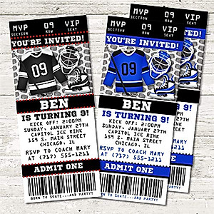 Ice Hockey Birthday Party Ticket Invitations