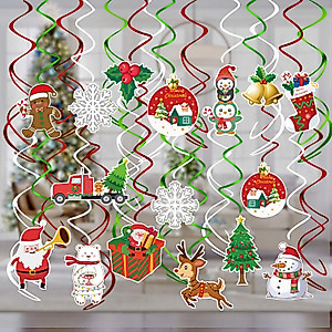 HOWAF Christmas Hanging Swirl Decorations, 30pcs Snowman Snowflake Ceiling Hanging Decor for Christmas Party Supplies Xmas Decor