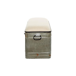 Deco 79 Metal Room Storage Bench Galvanized Entryway Bench with Cream Burlap Top, Bench 50" x 16" x 18", Gray