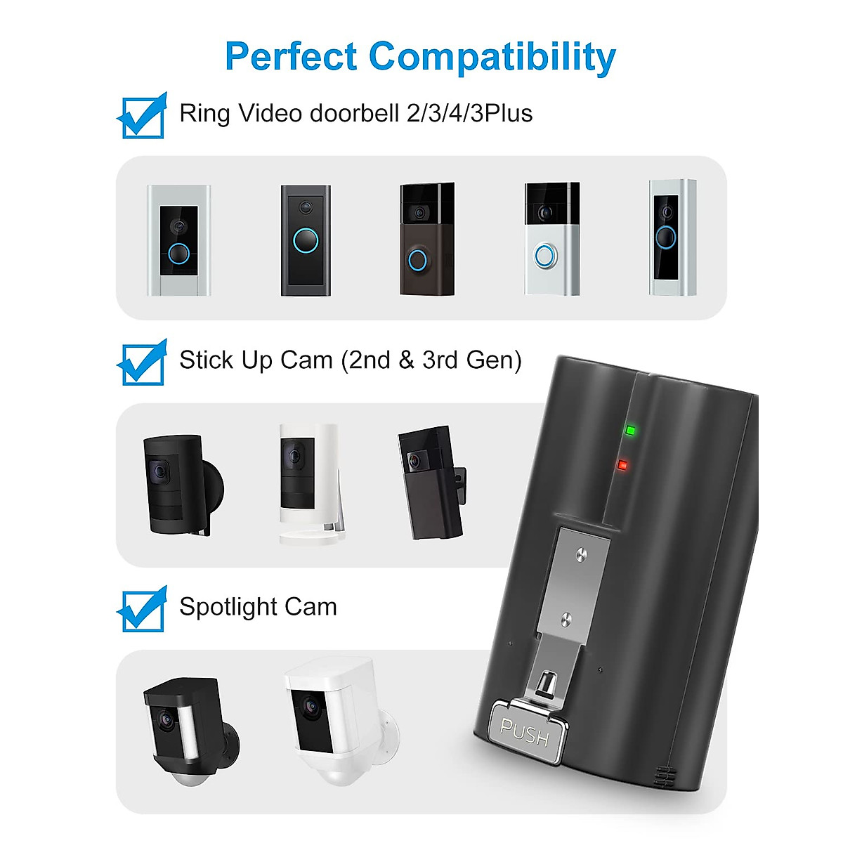 1Pack Replacement for Ring Battery Compatible with Ring-Doorbell-Camera 2/3/4/3plus, Stick Up Cam Battery (2nd and 3rd Gen), Also for Spotlight Cam and Peephole Cam, Rechargeable 3.65V 6040mAh Battery