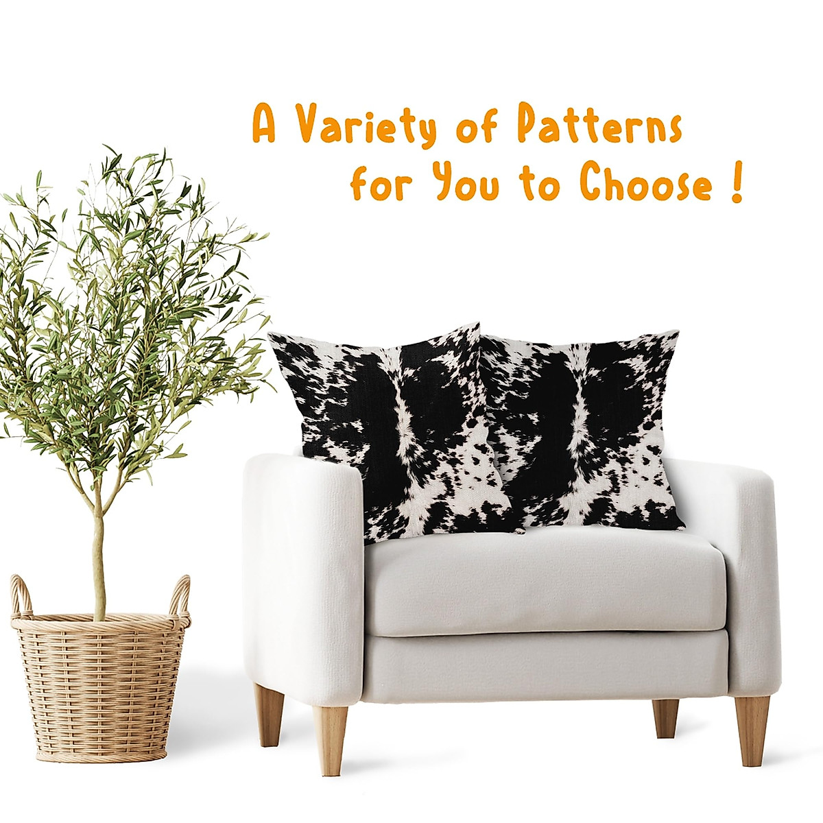 Cowhide Print Pillow Covers 18X18 Inch Black White Cow Spots Decorative Square Pillow Cases Set of 2 Farmhouse Western Home Decor Cotton Linen Throw Pillows For Bedroom Sofa Couch Porch Outdoor