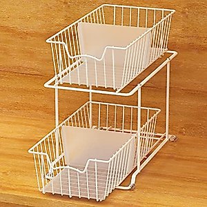 SimpleHouseware 2 Tier Cabinet Wire Basket Drawer Organizer, White