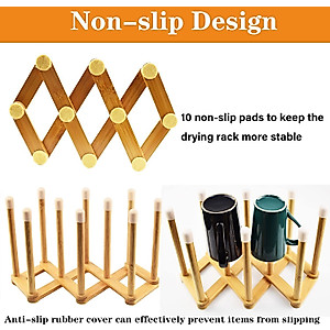 Cyauatt Bamboo Retractable Bottle Drying Rack Cup Dish Drying Rack,Sports Water Bottle and Mug Drainer Stand, Plastic Bag Dryer Rack and Multifunctional Drying Rack for Kitchen Countertop