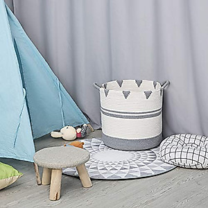 Large Storage Woven Basket, Decorative Basket for Toys, Blankets,Laundry, Towel, Magazine, Baby Nursery Basket by Braided Crown (Beige-Gray)