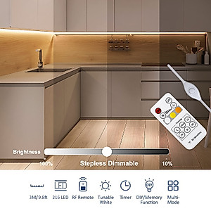 LLTOP Under Cabinet Lighting, Tunable White 3 Color 6 PCS LED Counter Strip Lights with Remote Control Dimmer and Adapter Dimmable Closet Lights Kit for Kitchen, Bedroom, Shelf, Showcase, TV Back