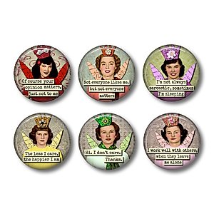 Sarcastic Humor - Fridge Magnets - Funny Magnets - 6 Magnets - 1.5 Inch Magnets - Sarcastic Angels - Retro Kitchen - Gift for Friend
