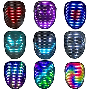 cosday LED Mask Light Up Face Mask with Programmable for Kids Adults for Cosplay Party Halloween Costume (Mini Led Mask)