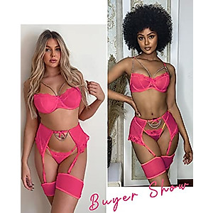 Avidlove Sexy Sleepwear for Women 4 Piece Sets High Waist Underwear(Pink S)