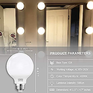 Cotanic G25 LED Globe Light Bulbs, 5W Vanity Light Bulb (60W Equivalent),Daylight 4000K,Non-dimmable Makeup Mirror Lights for Bedroom,Led Bathroom Light Bulbs,E26 Medium Screw Base,500lm,Pack of 4