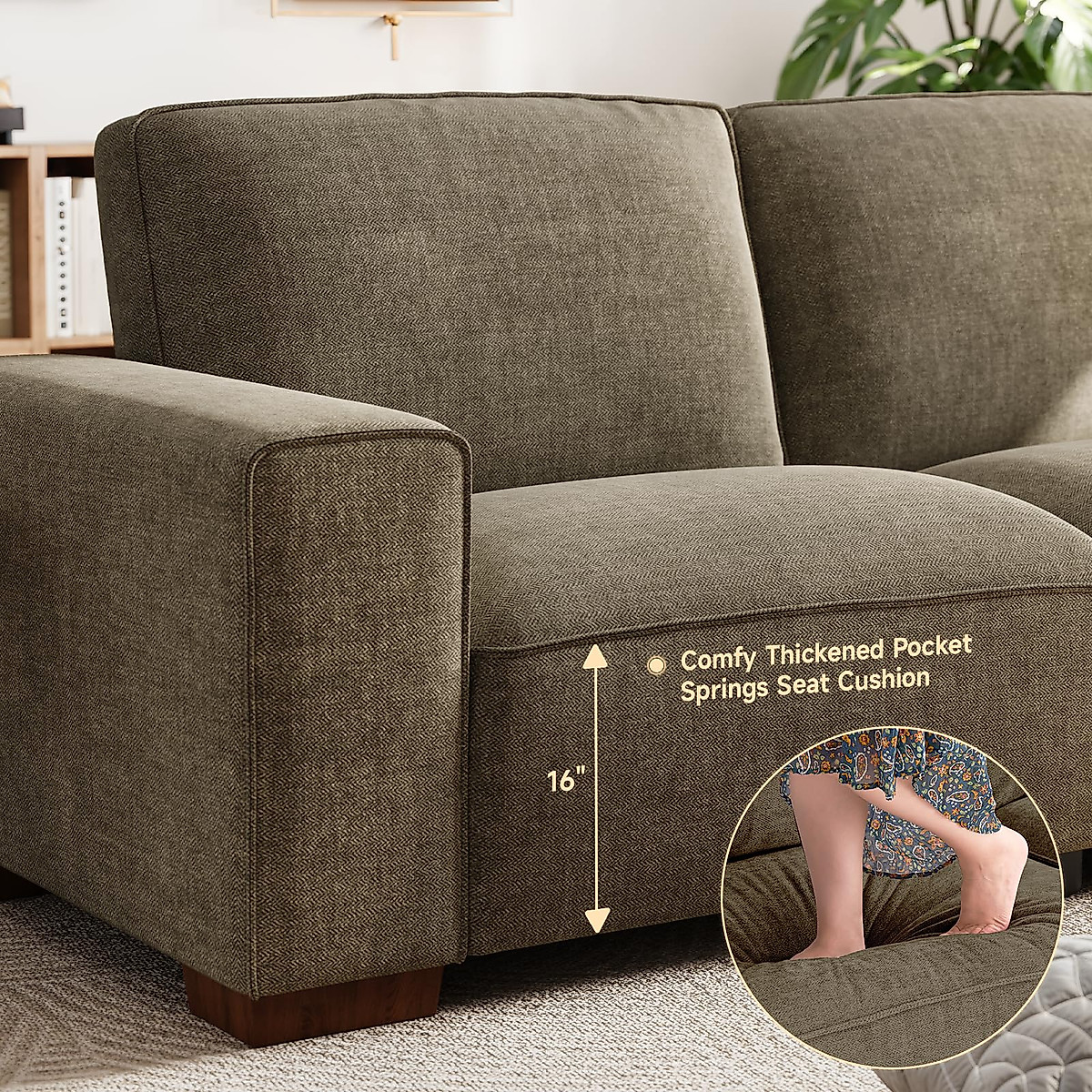 ONBRILL 90 Inch Oversized Couch, 23 Inch Extra Deep Seat Couch with Wide Arms, Modern Chenille Sofa, Easy Assembly, Comfy Couches for Living Room, Office, Apartment, Brown