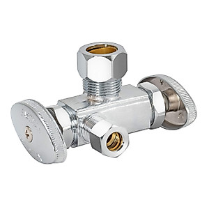 Eastman 5/8 Inch OD Compression x 3/8 Inch OD Compression (1/2 Inch Nom.) Dual Outlet/Dual Handle Stop Valve, Brass Plumbing Fitting, Chrome, 04352LF