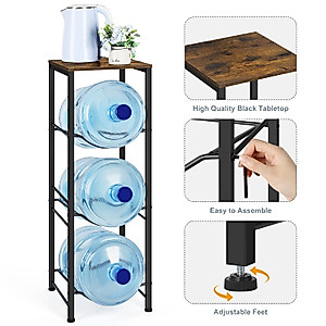 Water Bottle Holder 5 Gallon Water Cooler Jug Rack 3-Tiers Water Bottle Organizer with Storage Shelves for Kitchen Living Room Office, Rustic Brown