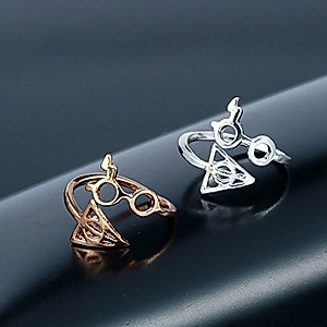 AOCHEE Fashion Lightning Scar Glasses Triangle Open Adjustable Ring for Women Girls (Gold)