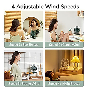 JISULIFE Desk Fan, Small Portable Battery Operated Desktop Fan with 4 Speeds, Max 15 Hrs, Strong Airflow, Ultra Quiet, 4000mAh USB Rechargeable Electric Table Fan for Office/Room/Travel-Green
