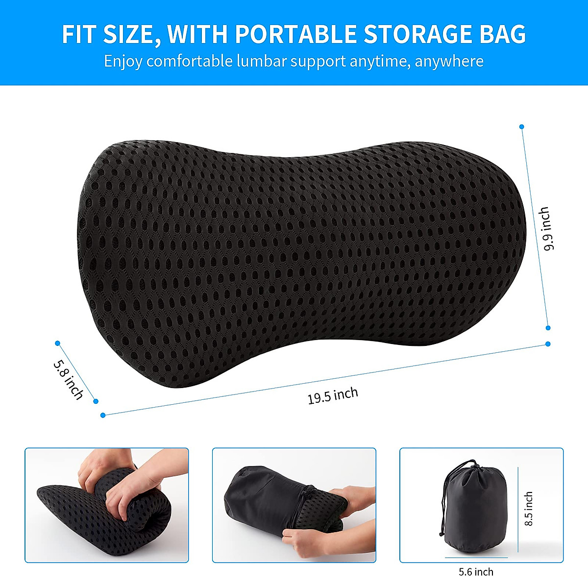 Lumbar Pillow, Memory Foam Lumbar Support Pillow for Office Chair and Car Seat, Back Support Pillow for Lower Back Pain Relief, Support Cushion Back Pillow for Sleeping, Resting, Driving, Traveling