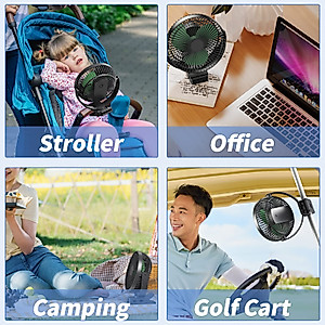 Clip on Fan, Rechargeable Portable Fan, 8 Inch Small Desk Fan - 10000mAh Battery Powered Fan with 4 Speed, 360° Rotation Personal Fan Suitable for Golf Cart, Bedroom, Travel and Camping (Green)