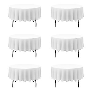 BRILLMAX 6 Pack White Round Tablecloths 90 Inch - Circle Bulk Linen Polyester Fabric Washable Table Clothes Cover for Wedding Reception Banquet Birthday Party Buffet Restaurant