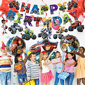 Blaze Birthday Decorations Blaze and The Monster Machines Party Balloon Banner and Hanging Swirls for Kid, Boys and Girls Happy Birthday Banners