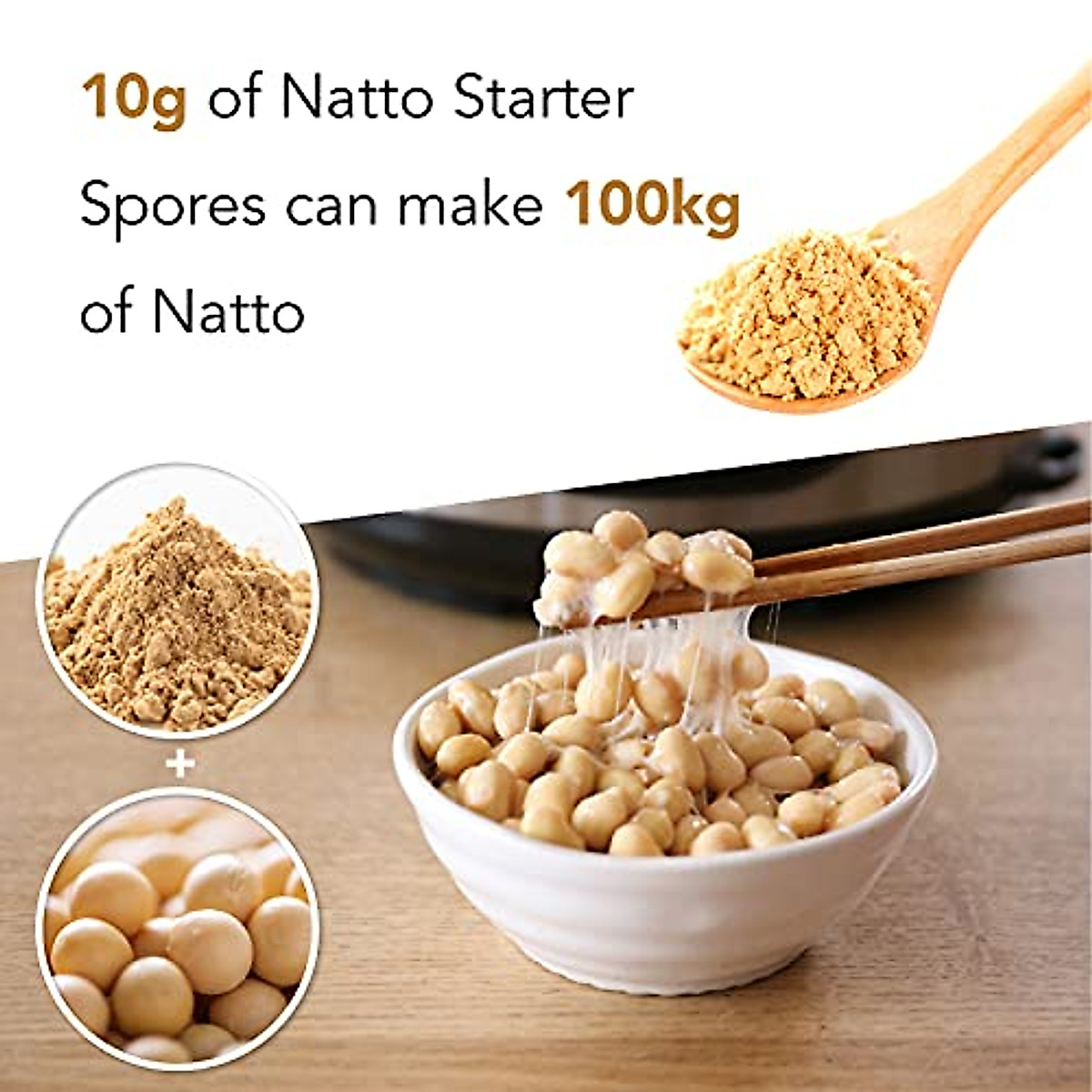 KAWASHIMAYA Natto Starter Spores Powder 0.3 oz (10g), Can Make up to 100kg Natto, 100% Made from Organic Soybean Extract, Made in Japan