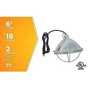 Woods 0165 Brooder Lamp with Bulb Guard;10.5 Inch Reflector and 6 Foot Cord (250 Watt; 18/2 SJTW); 0