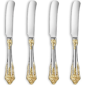 KEAWELL Gorgeous 6.9" Butter Spreader, 18/10 Stainless Steel, Set of 4, Gold Accent Butter Knife