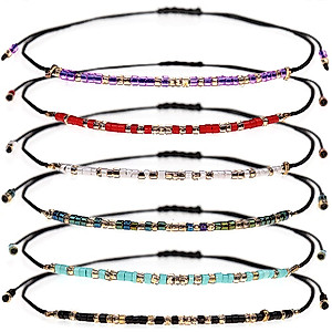Suyi Seed Bead String Bracelet 6Pcs Friendship Bracelet Adjustable Braid Handmade Strand Bracelet Gifts for Women Set1
