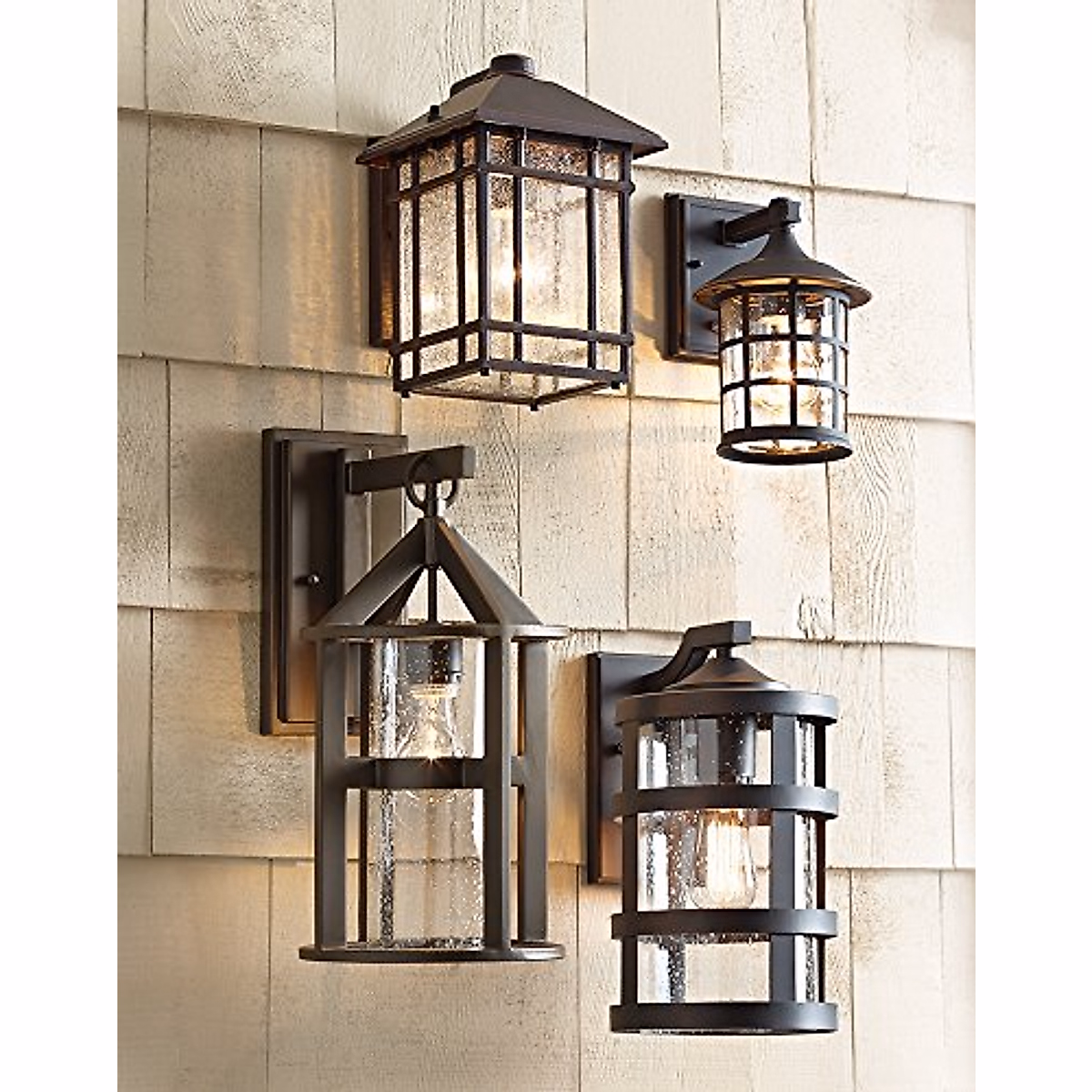 kathy ireland Sierra Craftsman Art Deco Outdoor Wall Light Fixture Rubbed Bronze Brown Steel 11" Frosted Seeded Glass Panels for Exterior House Porch Patio Outside Deck Garage Front Door Home