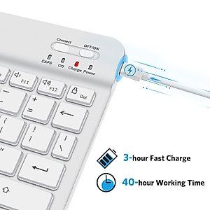 OMOTON Bluetooth Keyboard, Wireless Rechargeable Keyboard for iPad, iPad Pro, iPad Mini, iPad Air with Illuminated LED (White)