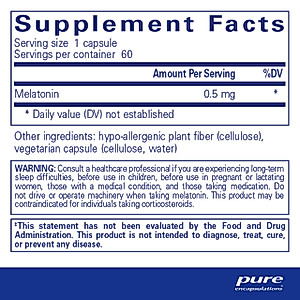 Pure Encapsulations Melatonin 0.5 mg - Natural Sleep Helper for Bedtime - Regulates Sleep-Wake Cycle - 0.5 mg Melatonin - Vegan & Non-GMO - 60 Capsules