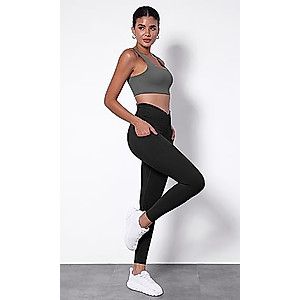 ODODOS Women's Cross Waist Full Length Yoga Leggings with Pockets, Inseam 28" Gathered Crossover Workout Yoga Pants, Black, Medium