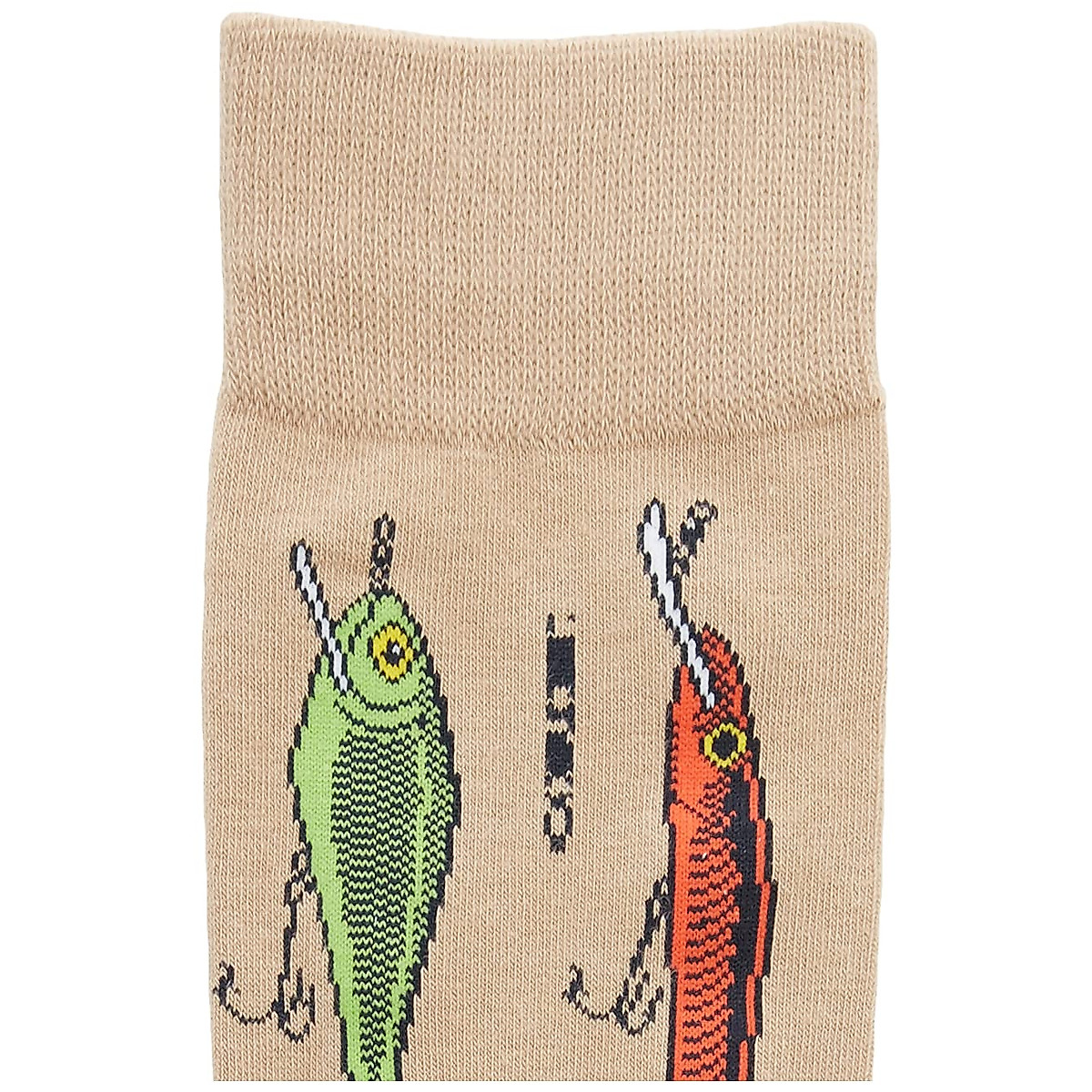 K. Bell Socks mens Sports and Outdoors Fun Novelty Crew Casual Sock, Fishing Lures (Khaki), Shoe Size 6-12 US