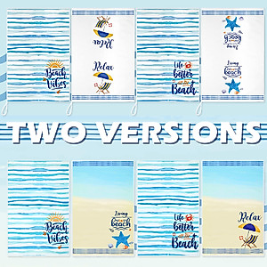 4 Pieces Beach Kitchen Towels Beach Holiday Dishcloths Fast Drying Absorbent Baking Dish Towels Blue Coastal Kitchen Towels for Daily Kitchen Home Cleaning Housewarming Gifts, 16 x 24 Inches
