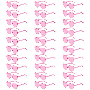 Fengek 30 Pcs Heart Shape Sunglasses Frameless Transparent Glasses Party Favors for Women, Pink