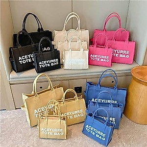 The Medium Tote Bag for Women, Canvas Crossbody Purse Handbag Bags with Zipper for Work, School, Travel(White)