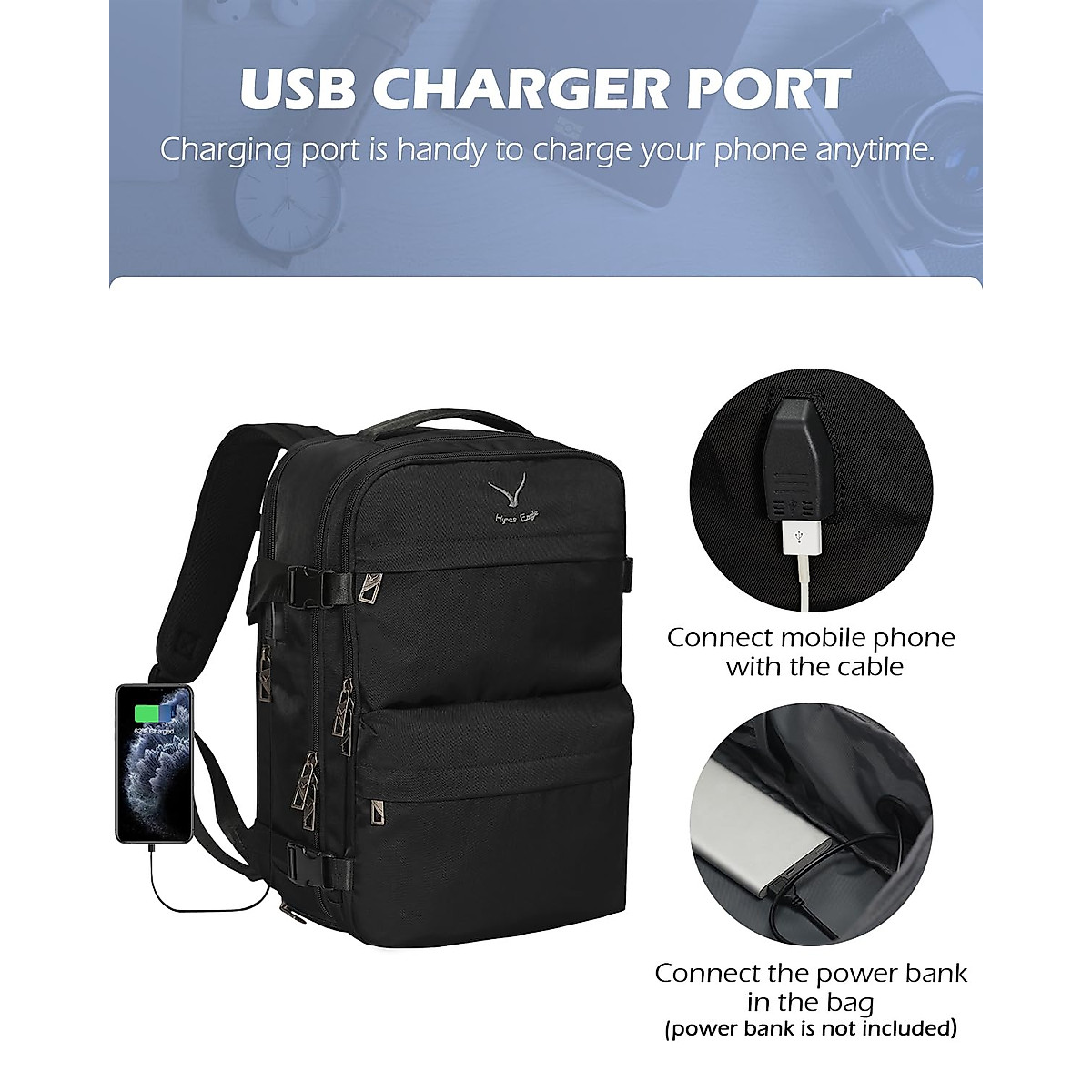 Hynes Eagle 20L Travel Backpack Carry on Backpack Women Men Personal Item Bag for Spirit Airlines Small Nylon Laptop Backpack 14 inches Black