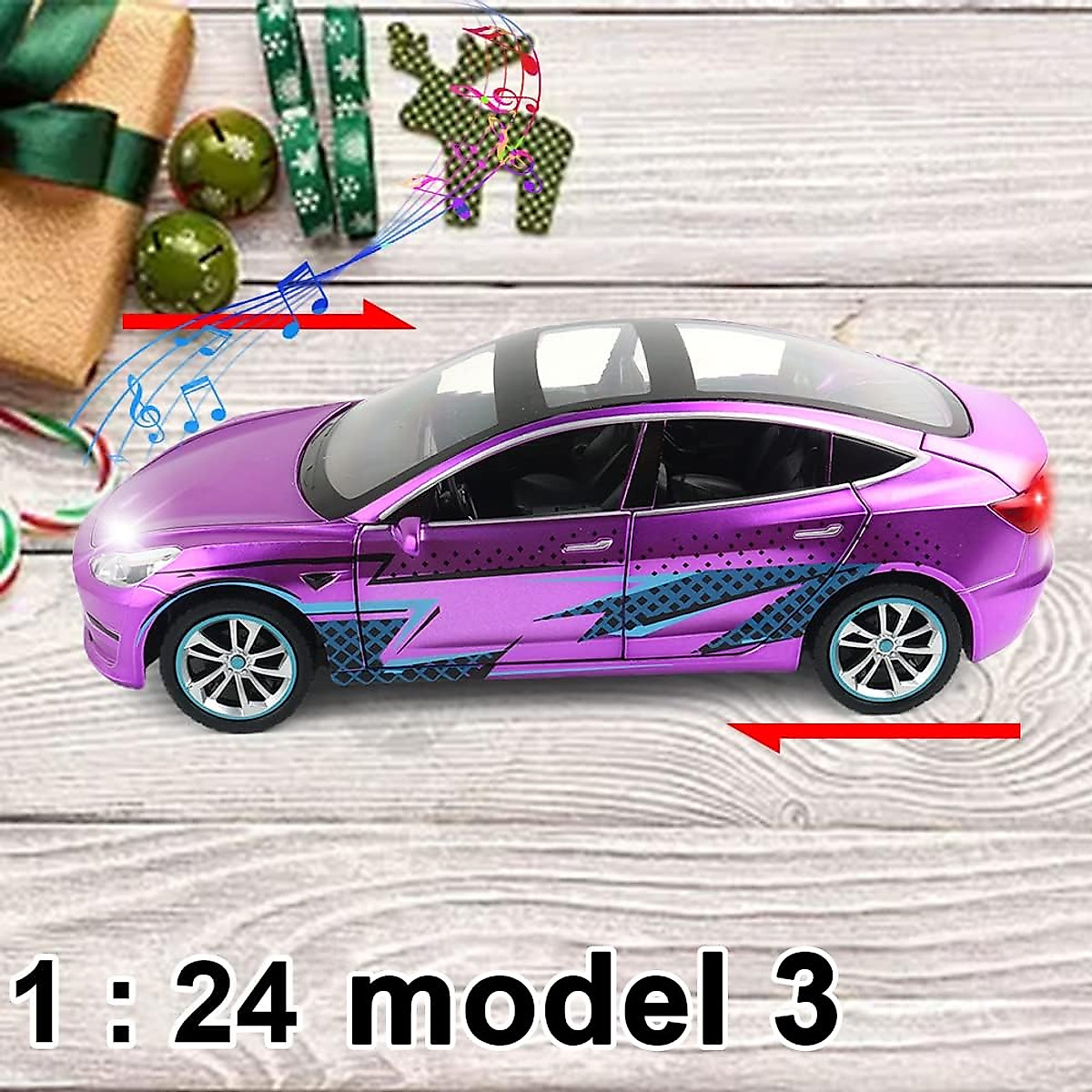 1:32 Scale Model 3 Alloy Car Model Diecast Toy Vehicles for Kids, Tesla car Model，Pull Back Alloy Car with Lights and Music,Mini Vehicles Toys for Kids Gift ，Children Birthday Gift (Black)