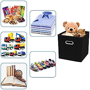 Yunkeeper Black Fabric Cubby Storage Bins，13x13x13 Inches ，Cube Organizer Bins Foldable Storage Bins with Dual Handles Fabric Organizer Bins and Basket Storage Box，Set of 3 ，Black