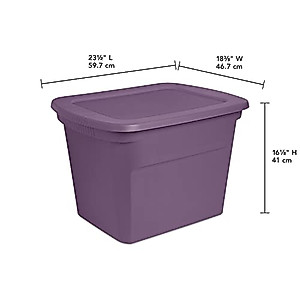 Sterilite 17318V08 Lidded Stackable 18 Gallon Storage Tote Container w/Handles and Indented Lid for Efficient, Space Saving Household Storage, Purple