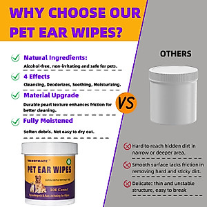 TrendyMate Pet Ear Wipes for Dogs & Cats | Gently Remove Ear Wax, Debris | Sooths & Deodorizes - Relieve Ear Itching & Inflammation, All Natural Ingredients | 100 Count