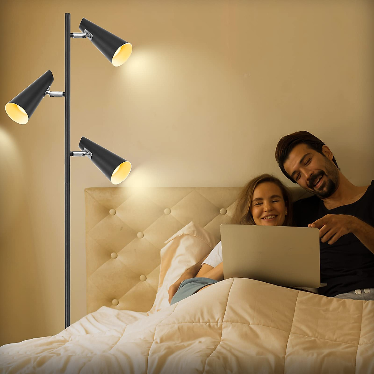 Industrial Floor Lamp,Modern Floor Lamp with 3 LED GU10 Bulbs,Foor Lamps for Living Room,Flexibly Rotatable Light Head,Black Tall Standing Lamp for Bedroom Reading,Home,Office-50,000hrs Lifespan