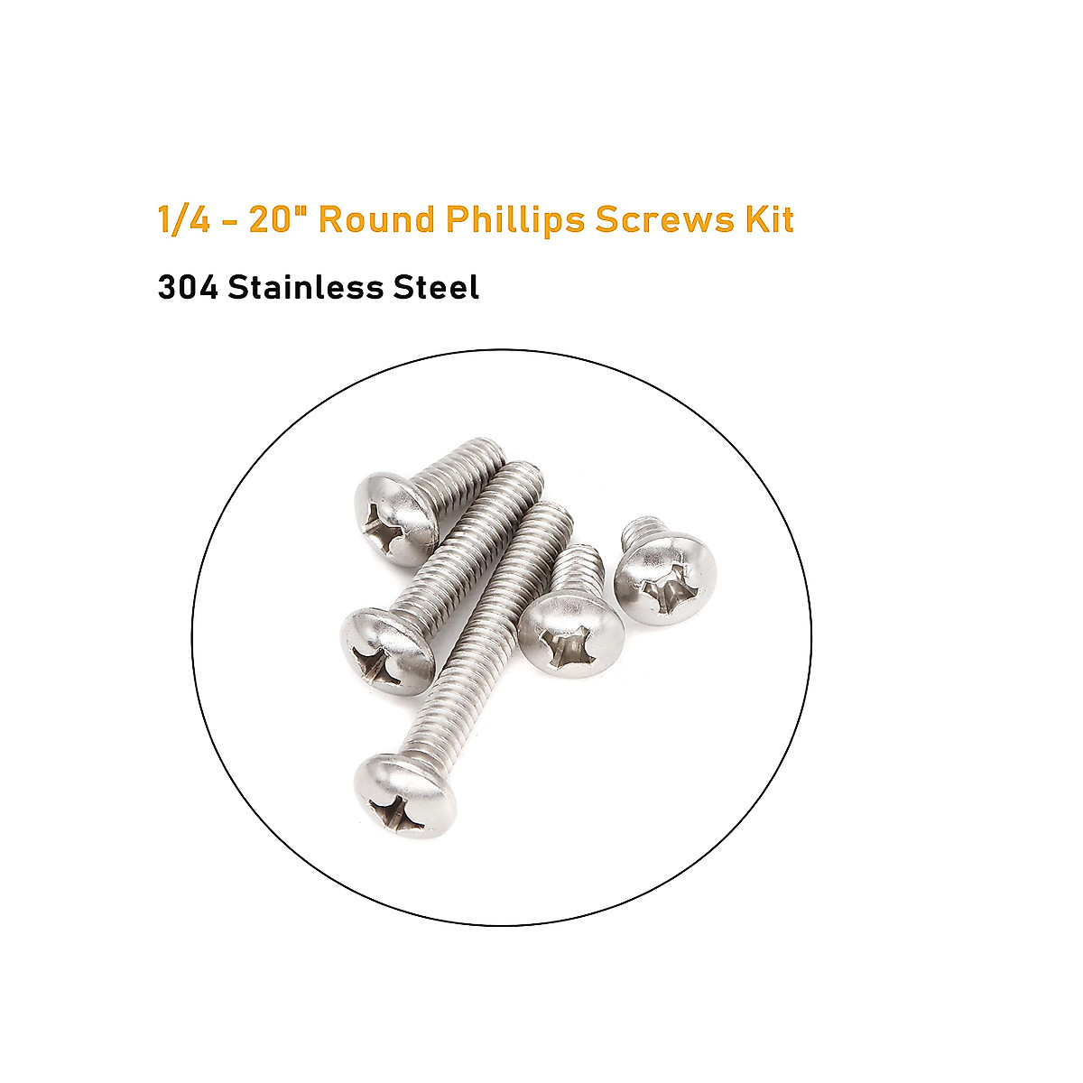 binifiMux 50pcs 1/4-20 Inch Round Head Phillips Machine Screws Assortment Kit, 304 Stainless Steel Silver Tone, 1/4 x 3/4,1,1-1/8,1-5/8,2 Inch