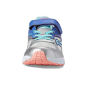 Saucony Cohesion 14 Alternative Closure Running Shoe, Silver/Periwinkle/Turq, 2 US Unisex Big Kid