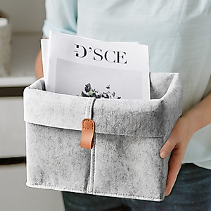 WisePoint Felt Storage Basket, Folded Closet Storage Bins Large Capacity Cube Storage Bin with Hanger, Multifuctional Storage Bins for Shelves, Clothing, Books, Shoes (light gray)