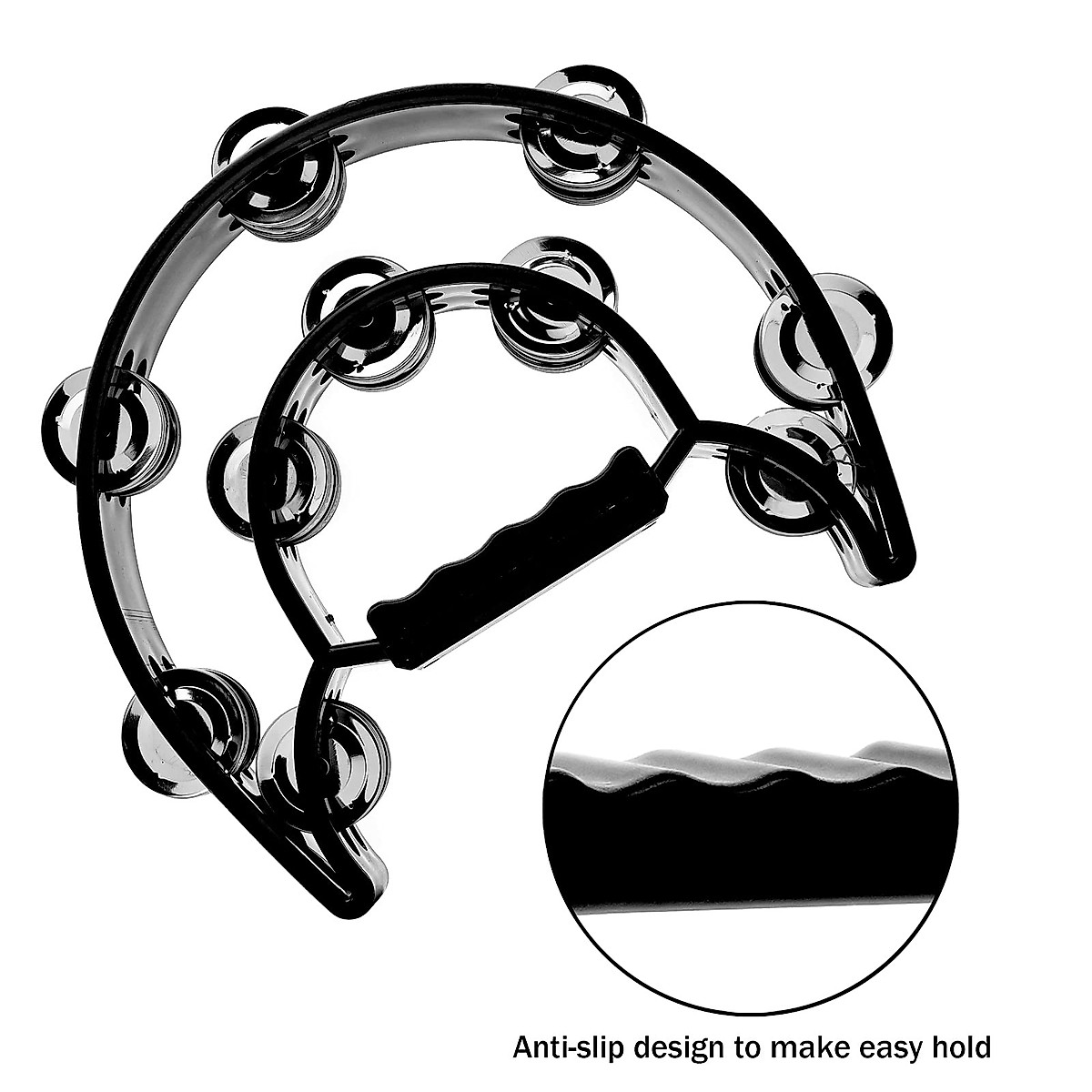 Musfunny Tambourine Double Row Metal Jingles Hand Held Percussion Half-Moon Tambourines Musical Instrument Gifts for Kids, Adults, Party - Black