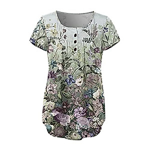 Oversized Workout Shirts for Women,Women V Neck Printed T Shirt Casual Loose Pullover Short Sleeve Tops Blouses with Buttons for Women